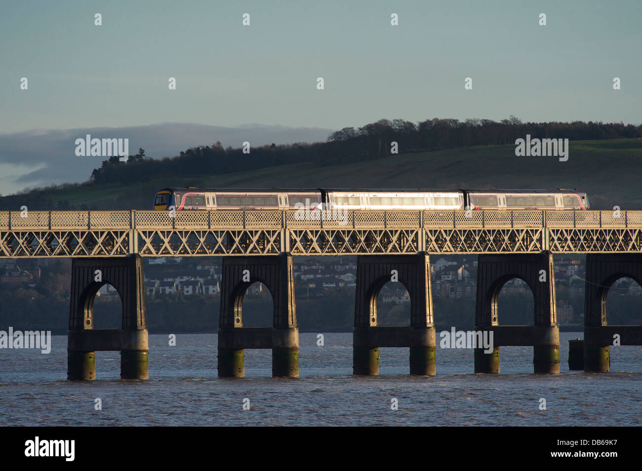 First Scotrail train crossing the Tay Rail Bridge spanning the Firth of ...