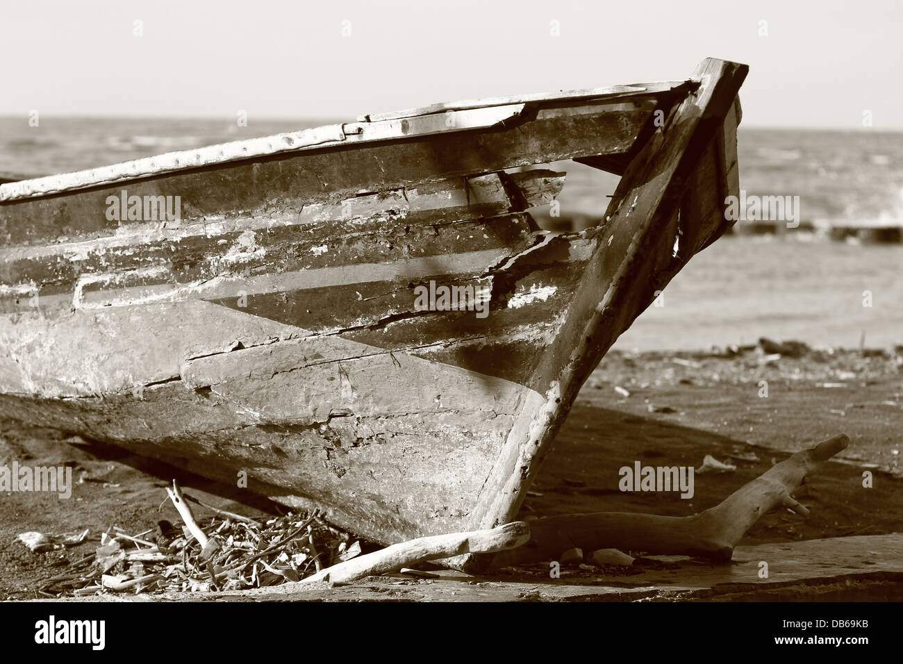 Broken boat in the beach Stock Photo - Alamy