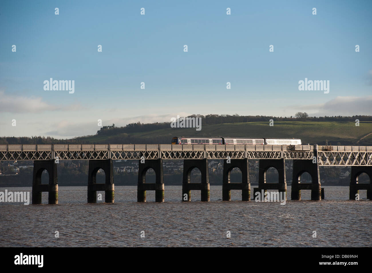 First Scotrail train crossing the Tay Rail Bridge spanning the Firth of ...