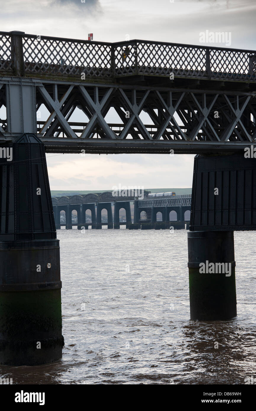First Scotrail train crossing the iconic Tay Rail Bridge spanning the ...