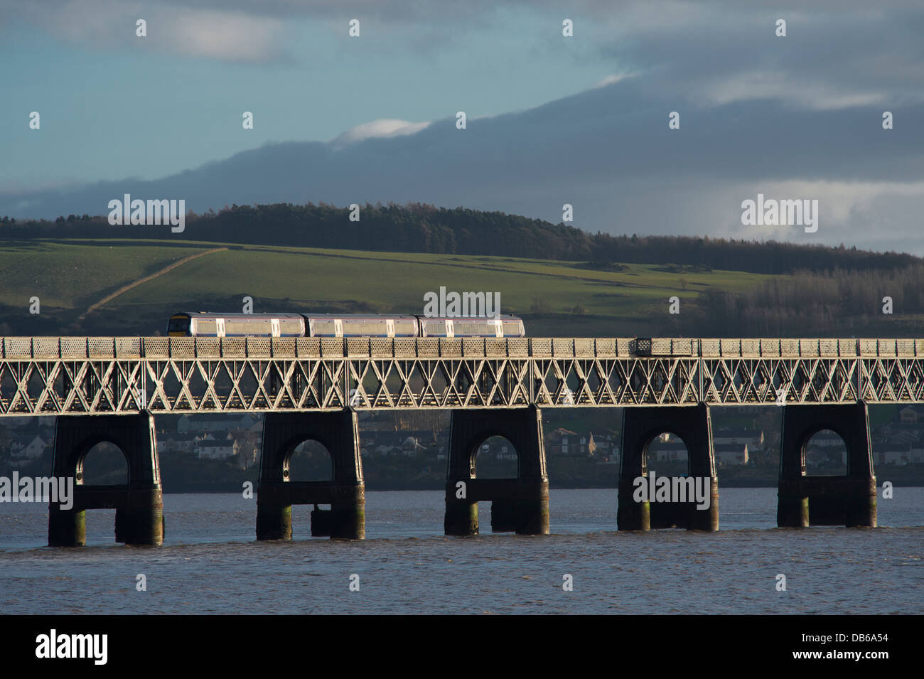 First Scotrail train crossing the Tay Rail Bridge spanning the Firth of ...