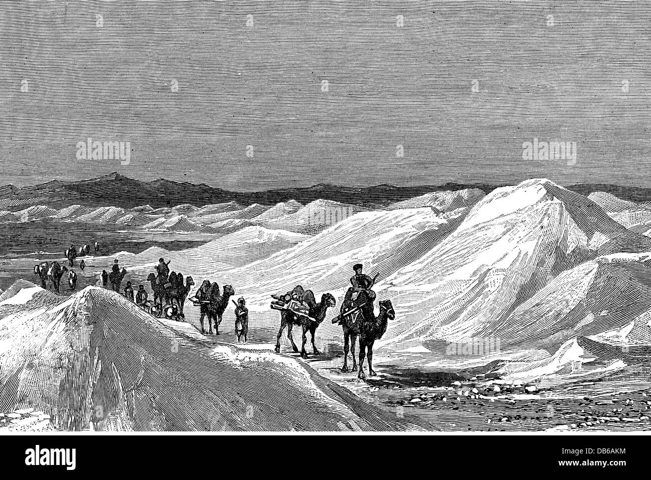 geography / travel, Mongolia, trade, caravan in the Gobi Desert, wood ...