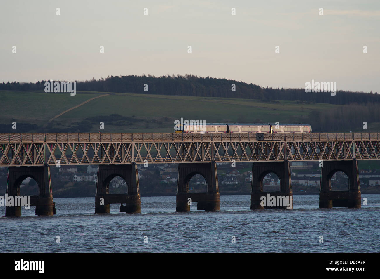 First Scotrail train crossing the iconic Tay Rail Bridge spanning the ...