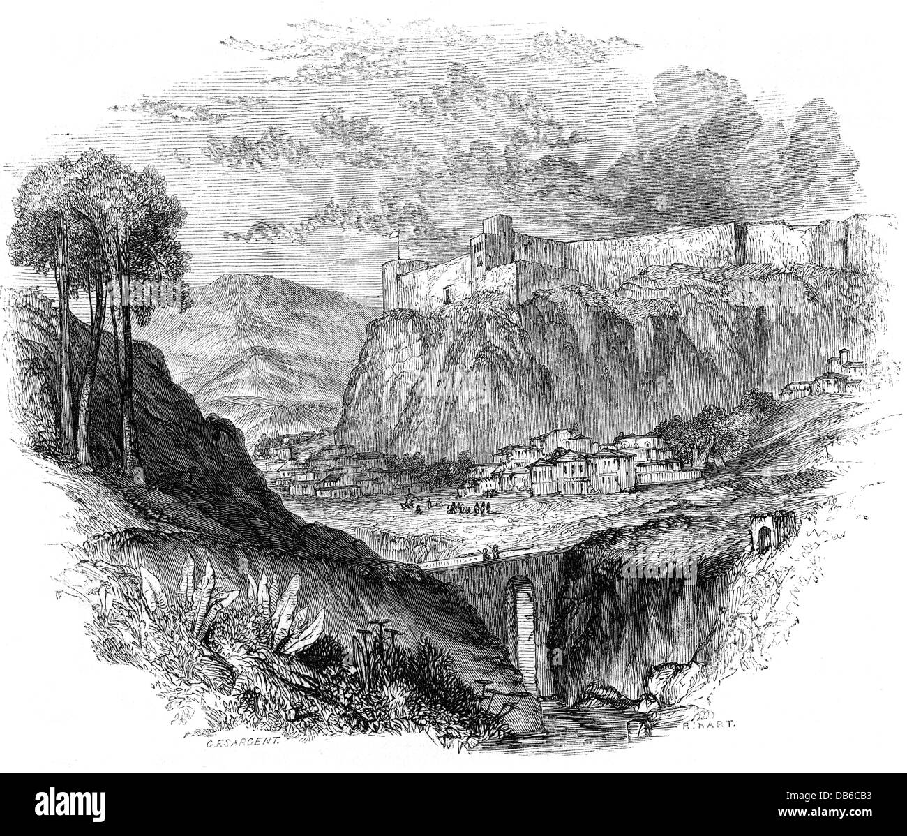 geography / travel, Albania, Gjirokaster, view, wood engraving after ...
