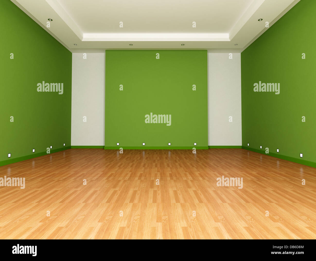 Green Empty room with parquet floor - rendering Stock Photo - Alamy
