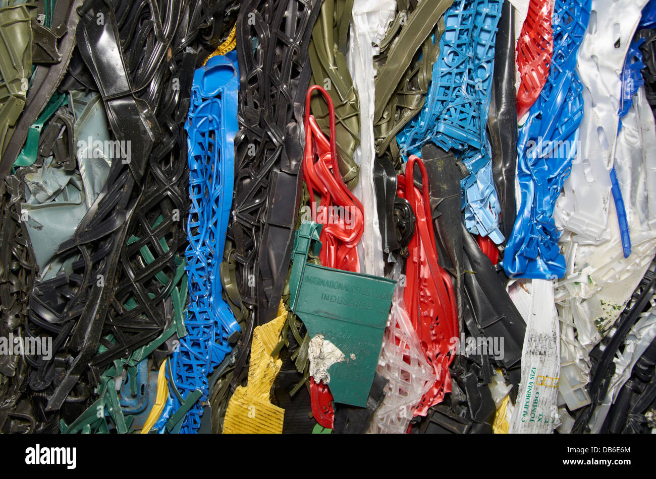 Crushed plastic food packaging & crates Stock Photo - Alamy