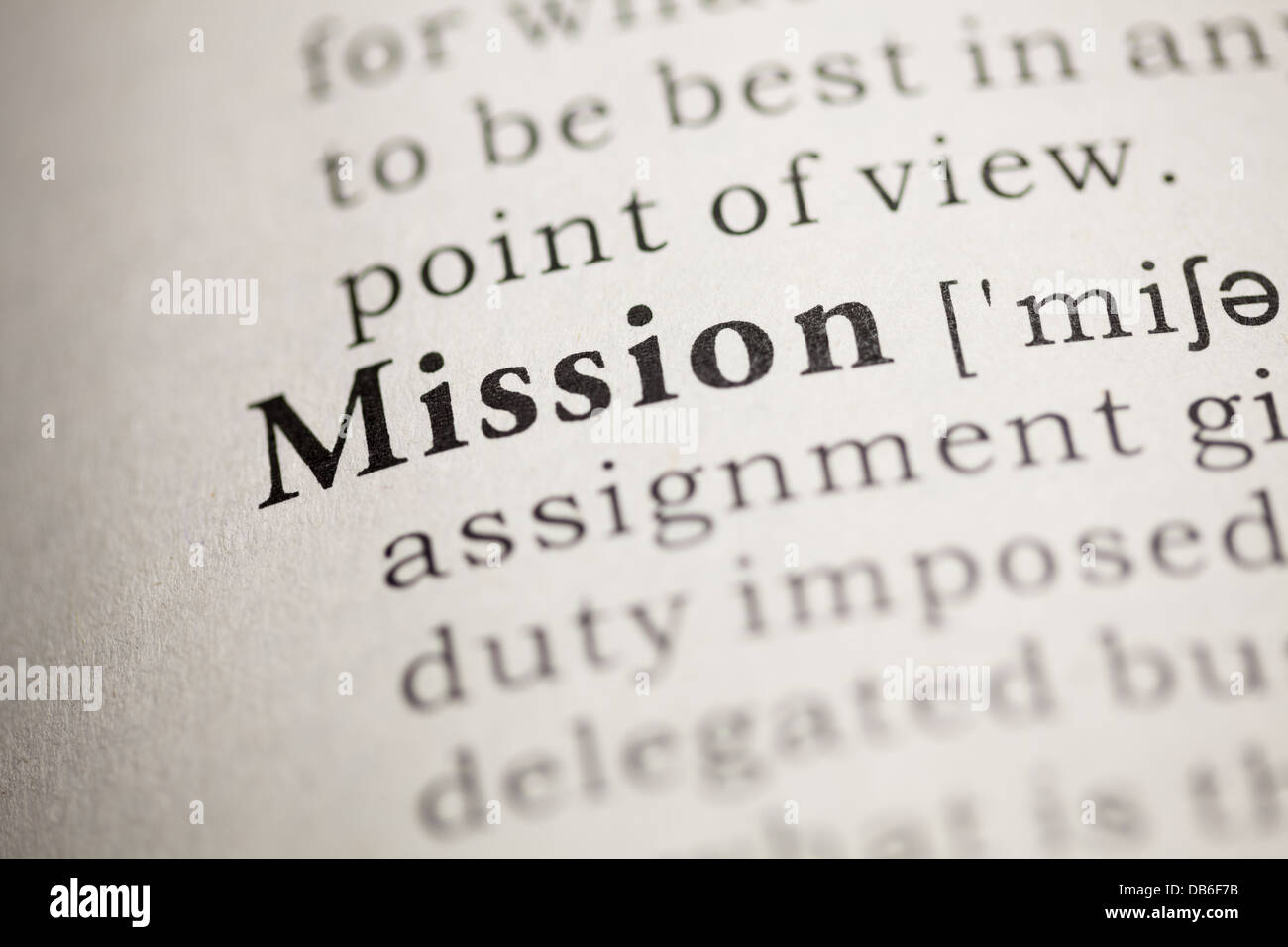 Fake Dictionary, Dictionary definition of the word Mission Stock Photo ...