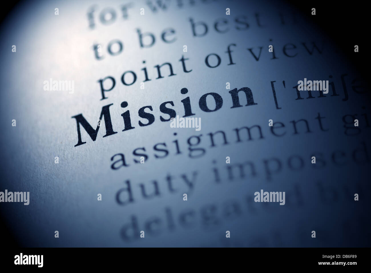 Fake Dictionary, Dictionary definition of the word Mission Stock Photo ...