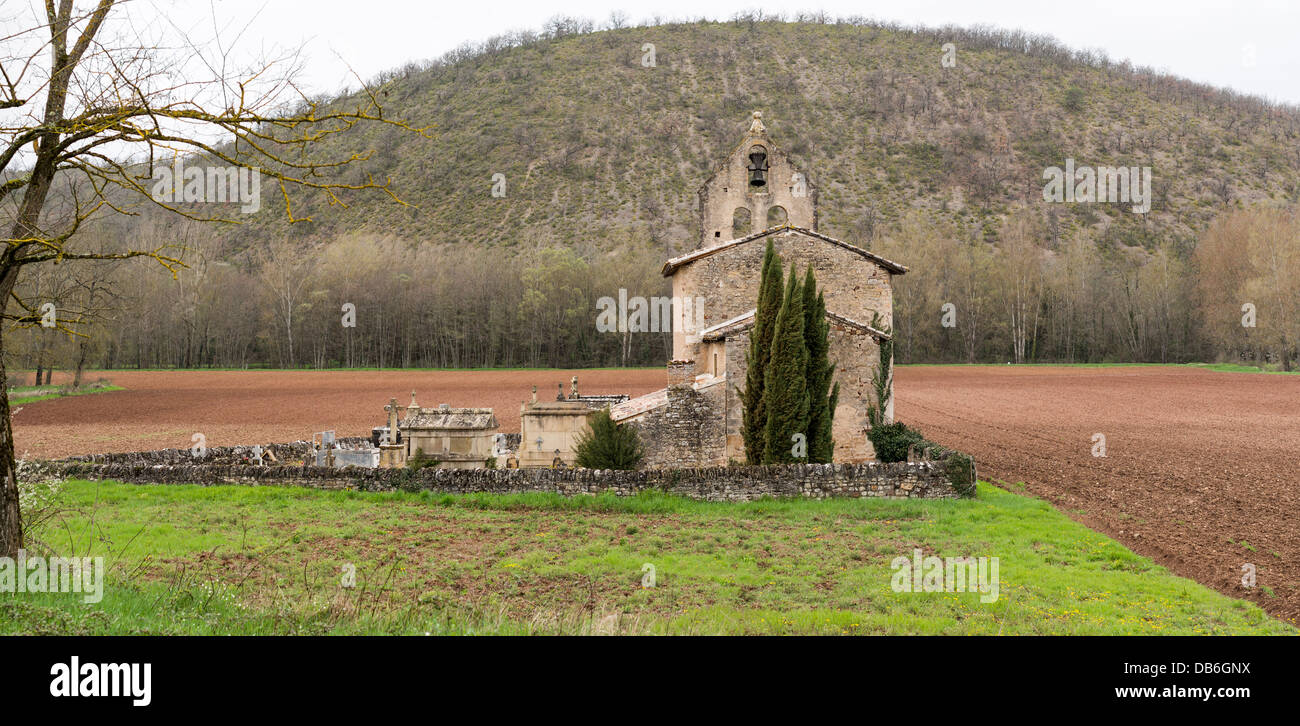 Country Church Spring Fields Panorama. An old stone church and ...