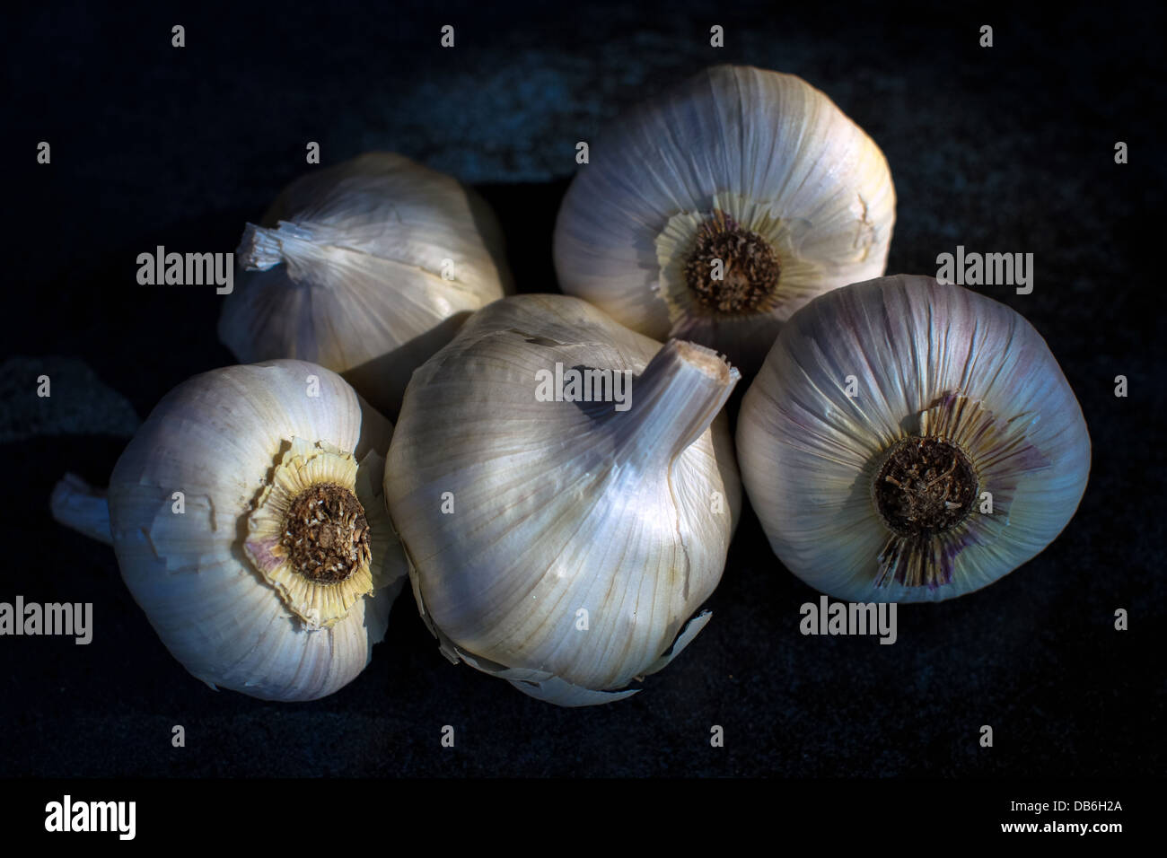 Garlic bulbs on a kitchen counter top Stock Photo - Alamy