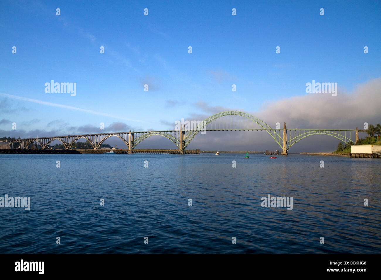 Yaquina Bay Bridge spanning the Yaquina Bay at Newport, Oregon, USA ...