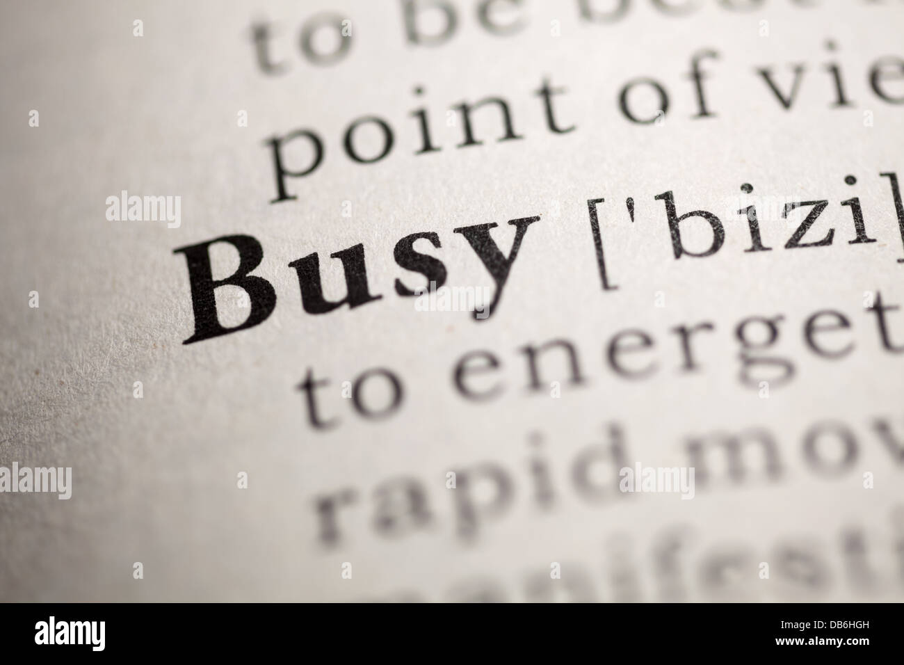 Fake Dictionary, Dictionary definition of the word Busy Stock Photo - Alamy