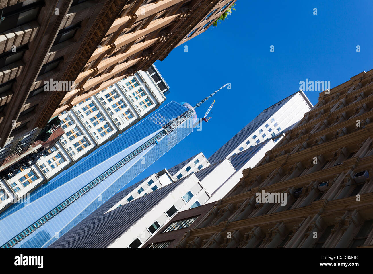 The almost finished One World Trade Center tower framed by New York ...