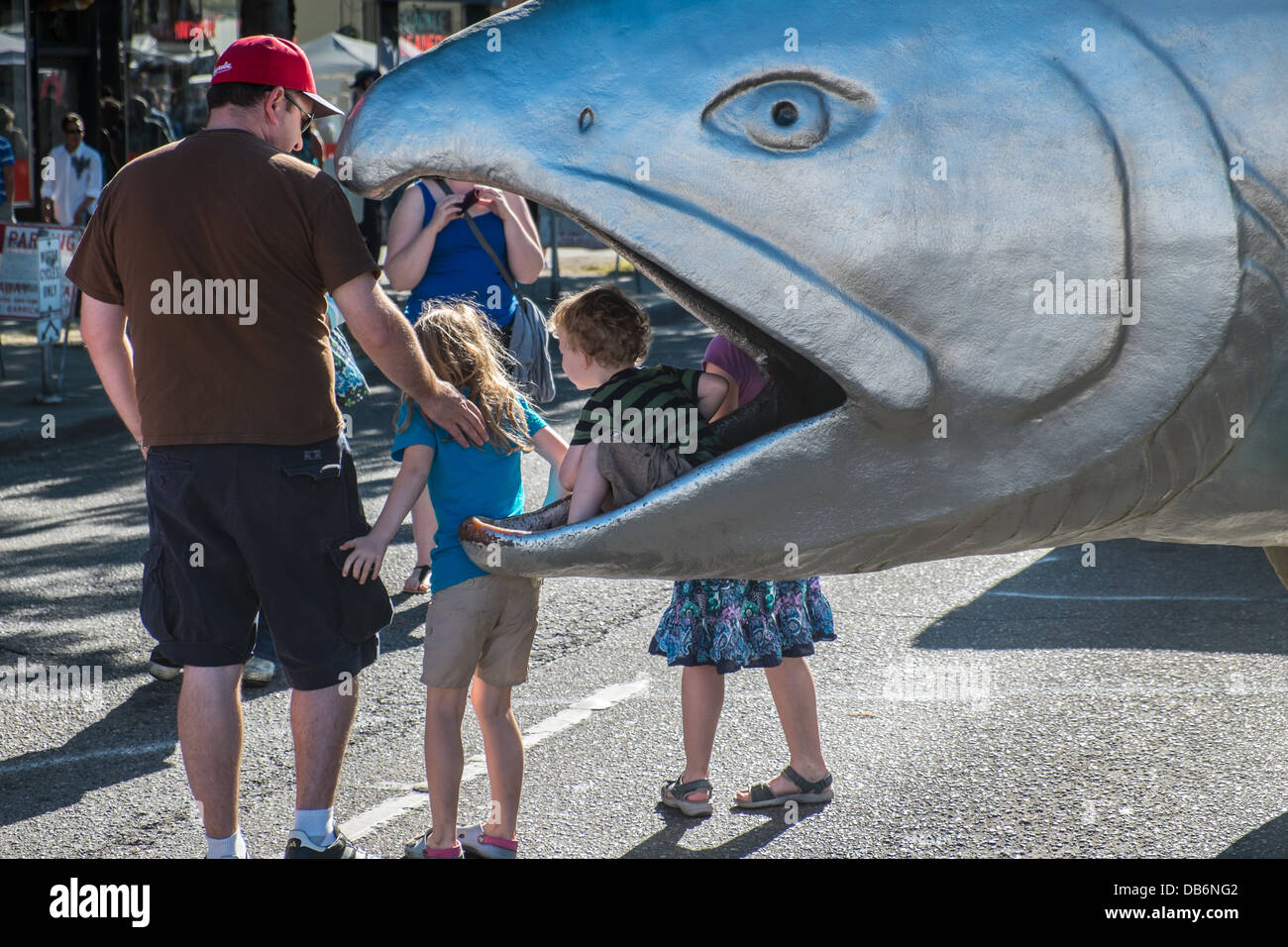 A huge aluminum salmon at Ballard Seafood Festival in Seattle Stock ...