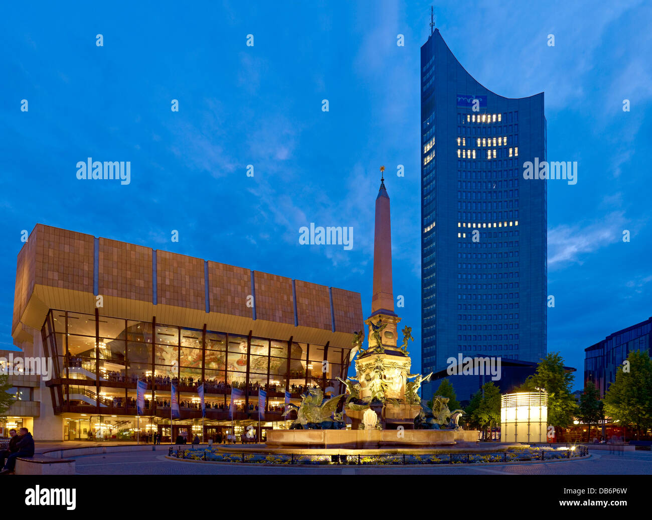 Gewandhaus concert hall and Cityhochhaus at Augustusplatz square ...