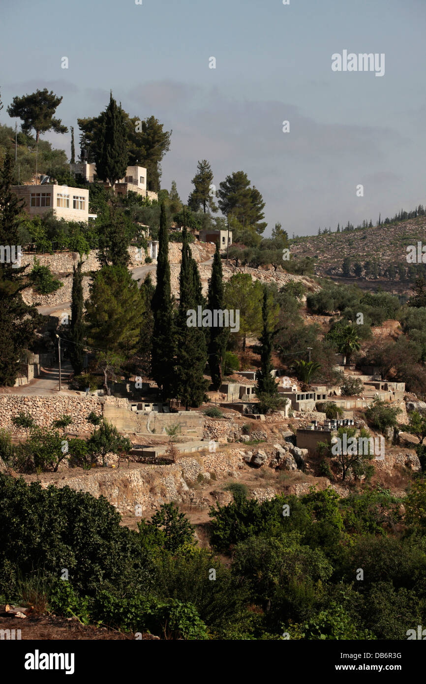 View of the ancient terraces of the Palestinian village of Battir ...