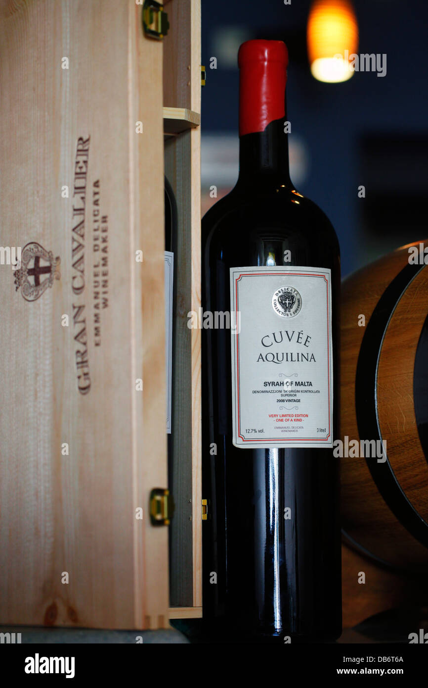 A bottle of local Gran Cavalier Syrah wine from Emmanuel Delicata ...