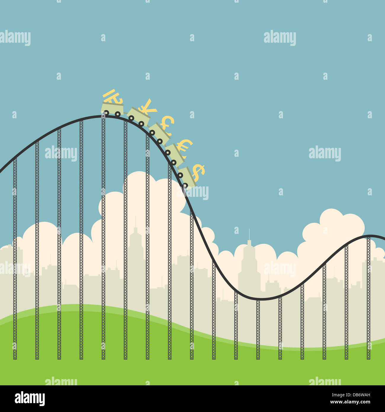 Vector illustration of several currency signs on a roller coaster Stock ...