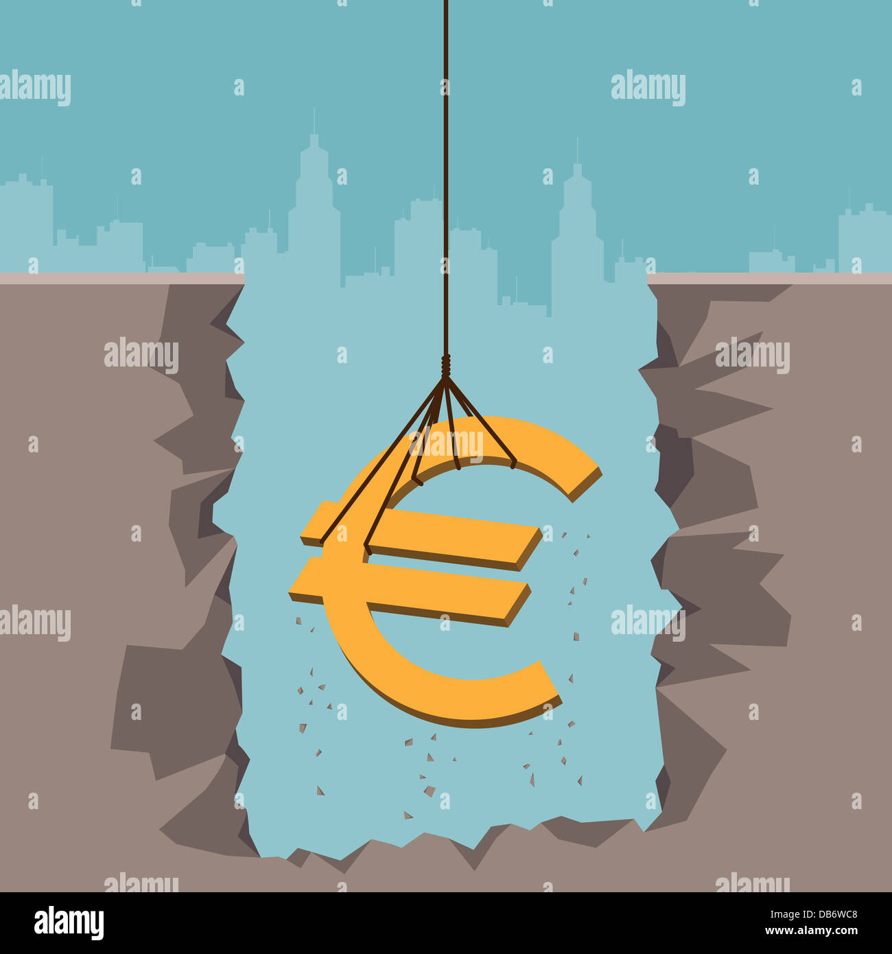 Vector illustration of a rope pulling up an Euro currency sign from the ...