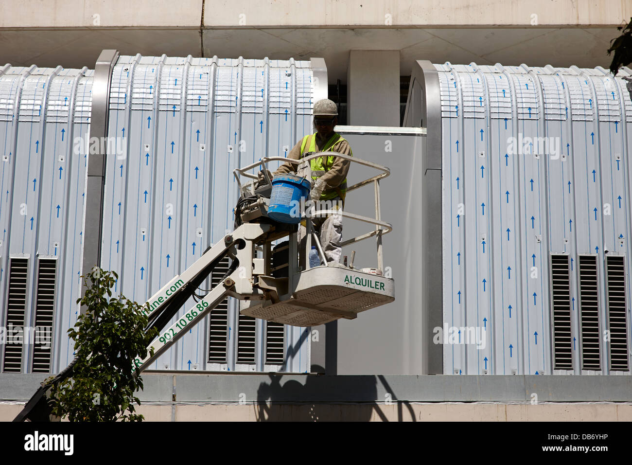 worker on elevated working platform Barcelona Catalonia Spain Stock ...