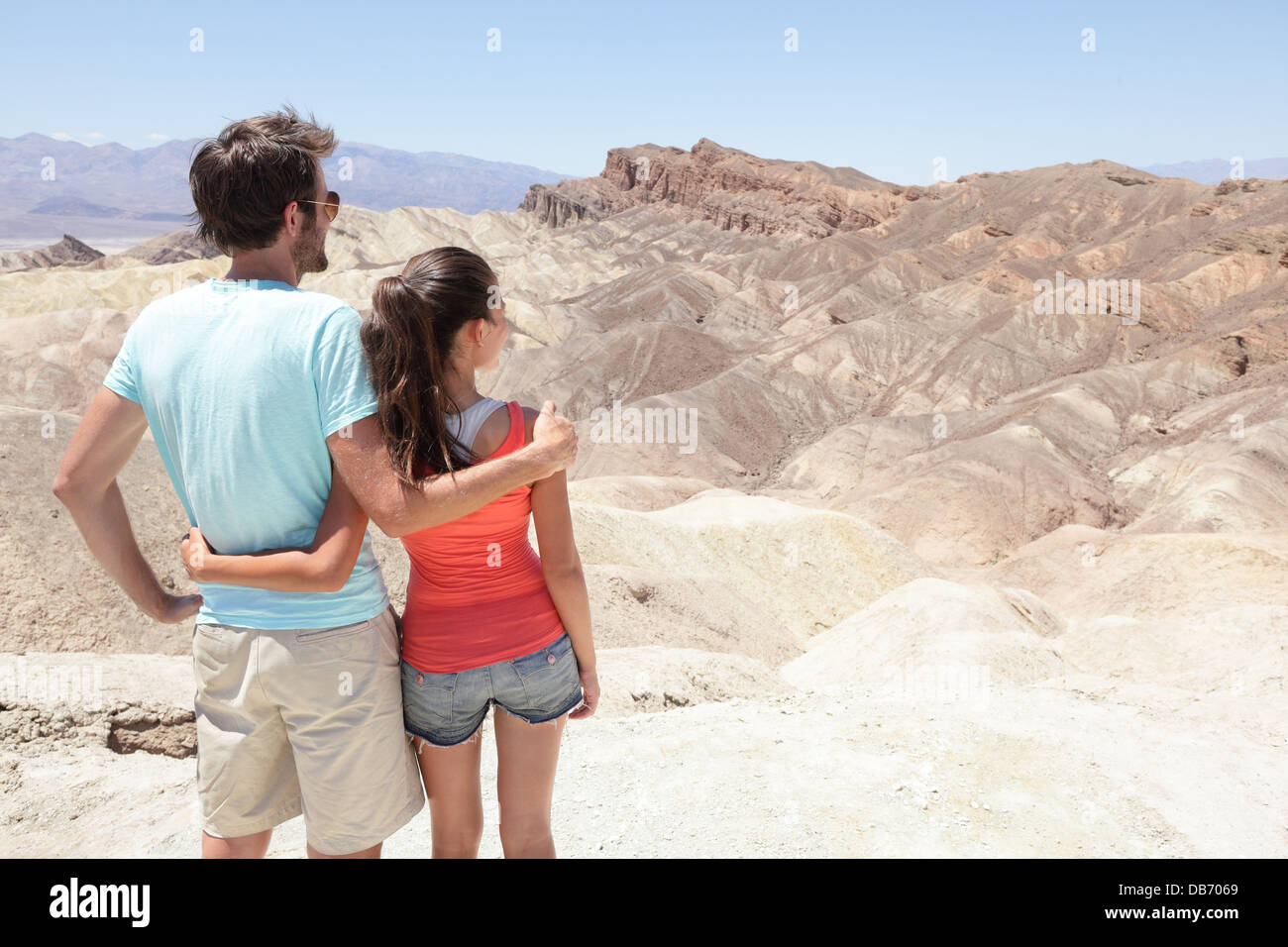 Death Valley tourists people in California enjoying view desert ...