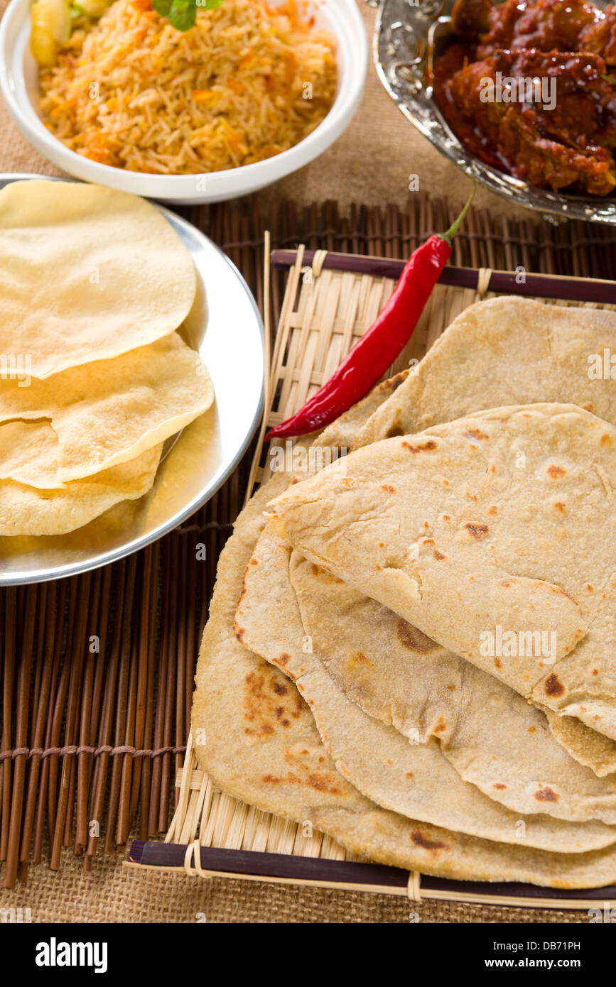 chapathi with various indian foods in traditional lifestyle Stock Photo ...