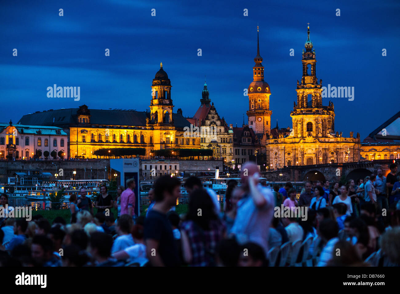 Dresden, Germany. 24th July, 2013. People sit in the open-air cinema in ...