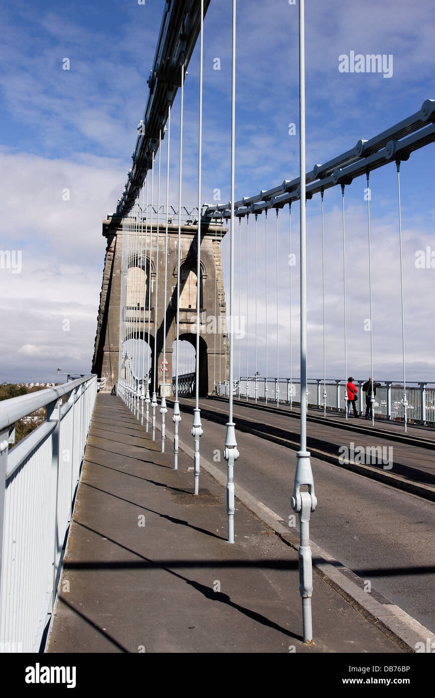 Crossing Telford's suspension bridge across the Menai Straits in North ...