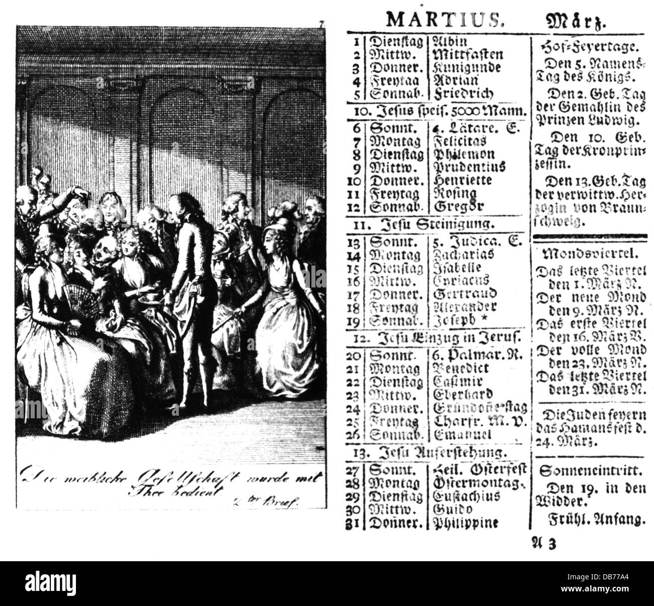 calendar, month of March, with copper engraving by Daniel Chodowiecki ...