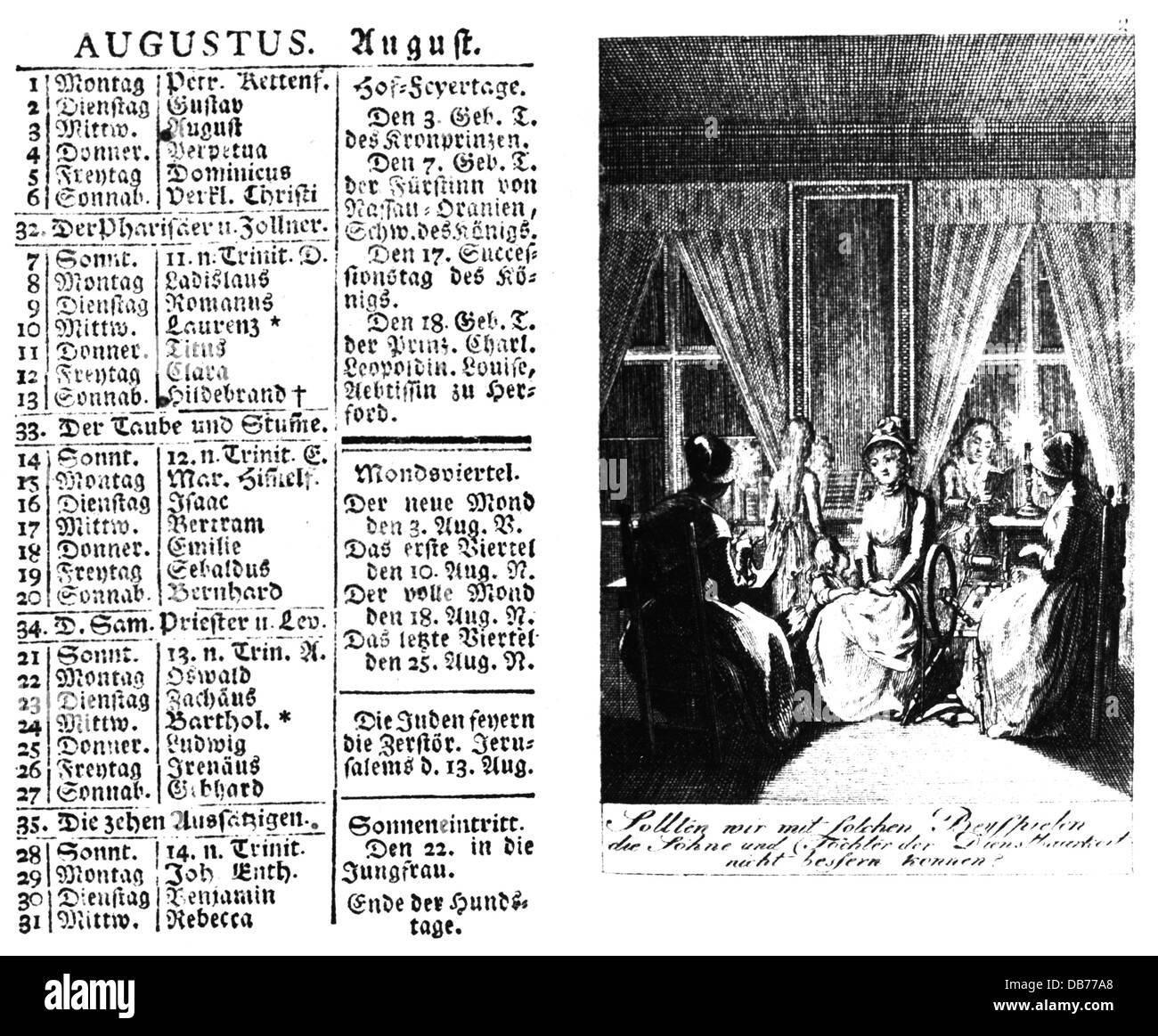 calendar, month of August, with copper engraving by Daniel Chodowiecki ...