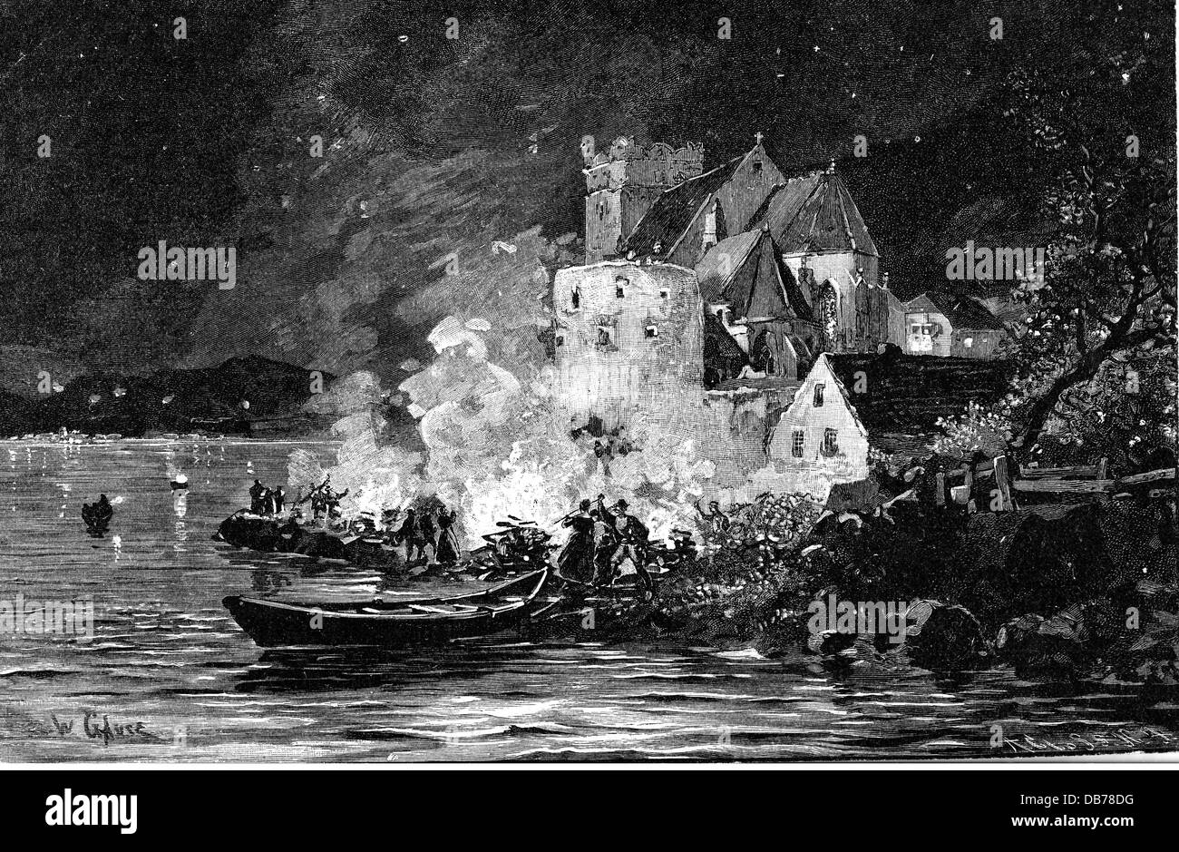 festivity, Feast of St. John, bonfire at midsummer on the banks of the ...