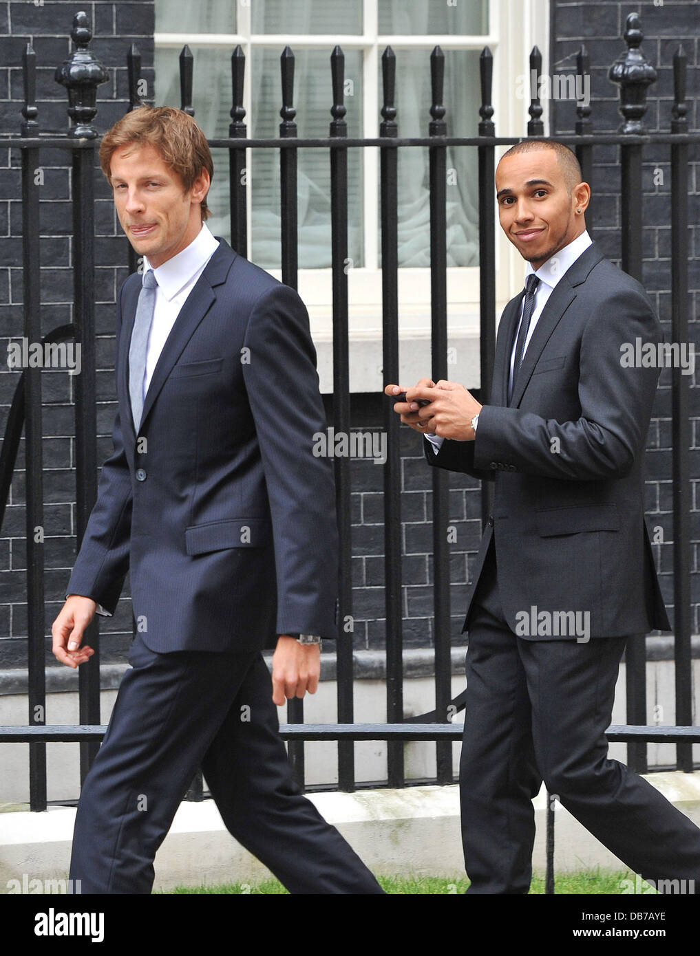 Jenson Button and Lewis Hamilton Formula 1 drivers arrive at 10 Downing ...
