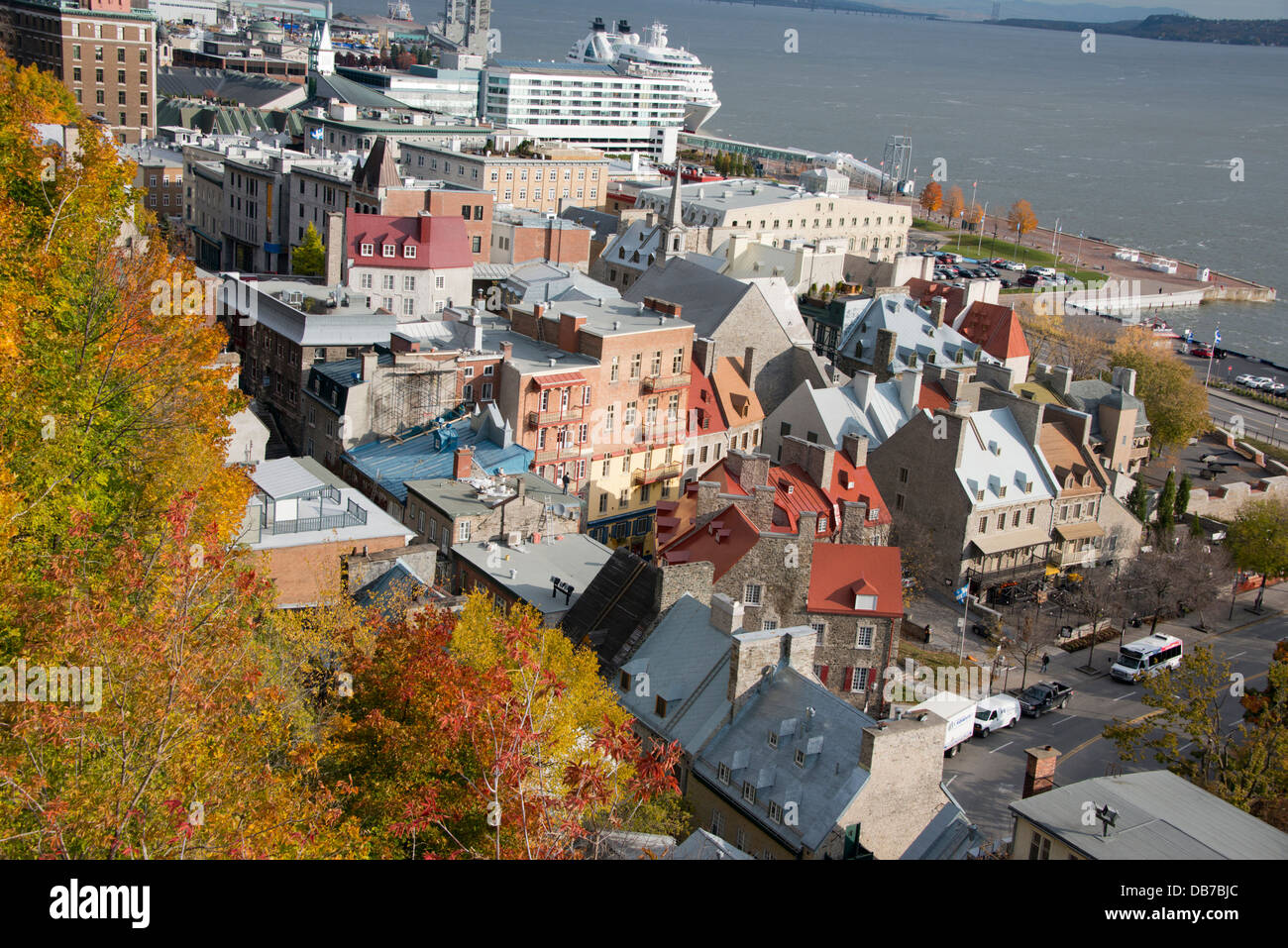 Canada, Quebec, Quebec City, Lower Town (Basse Ville) and St. Lawrence ...