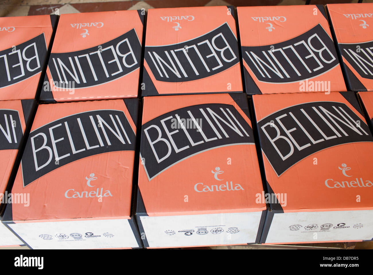 Boxes of Bellini ready for unpacking and sale in Venice Stock Photo - Alamy