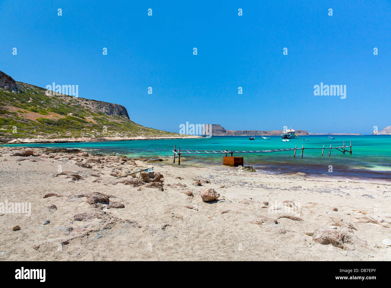 Balos beach bridge and Passenger Ship. View from Gramvousa Island Crete ...