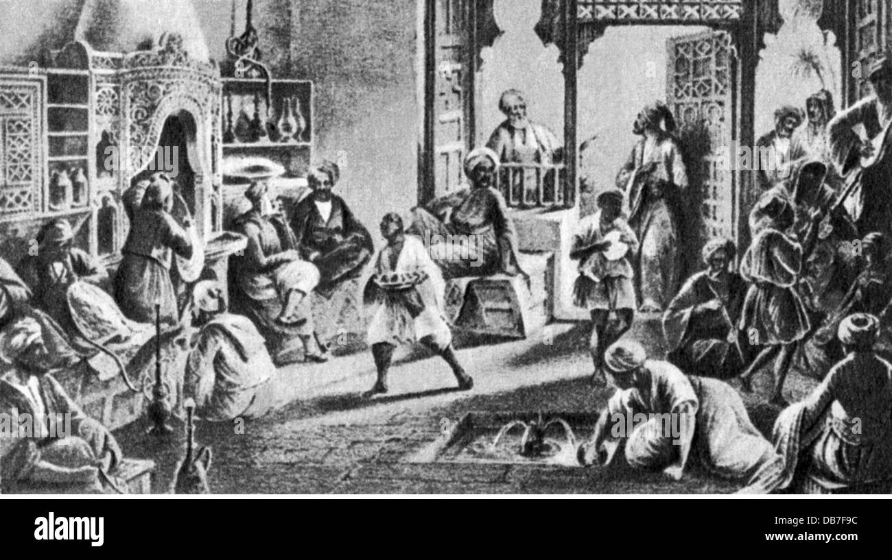 gastronomy, cafes / street cafes, coffeehouse, Istanbul, wood engraving ...