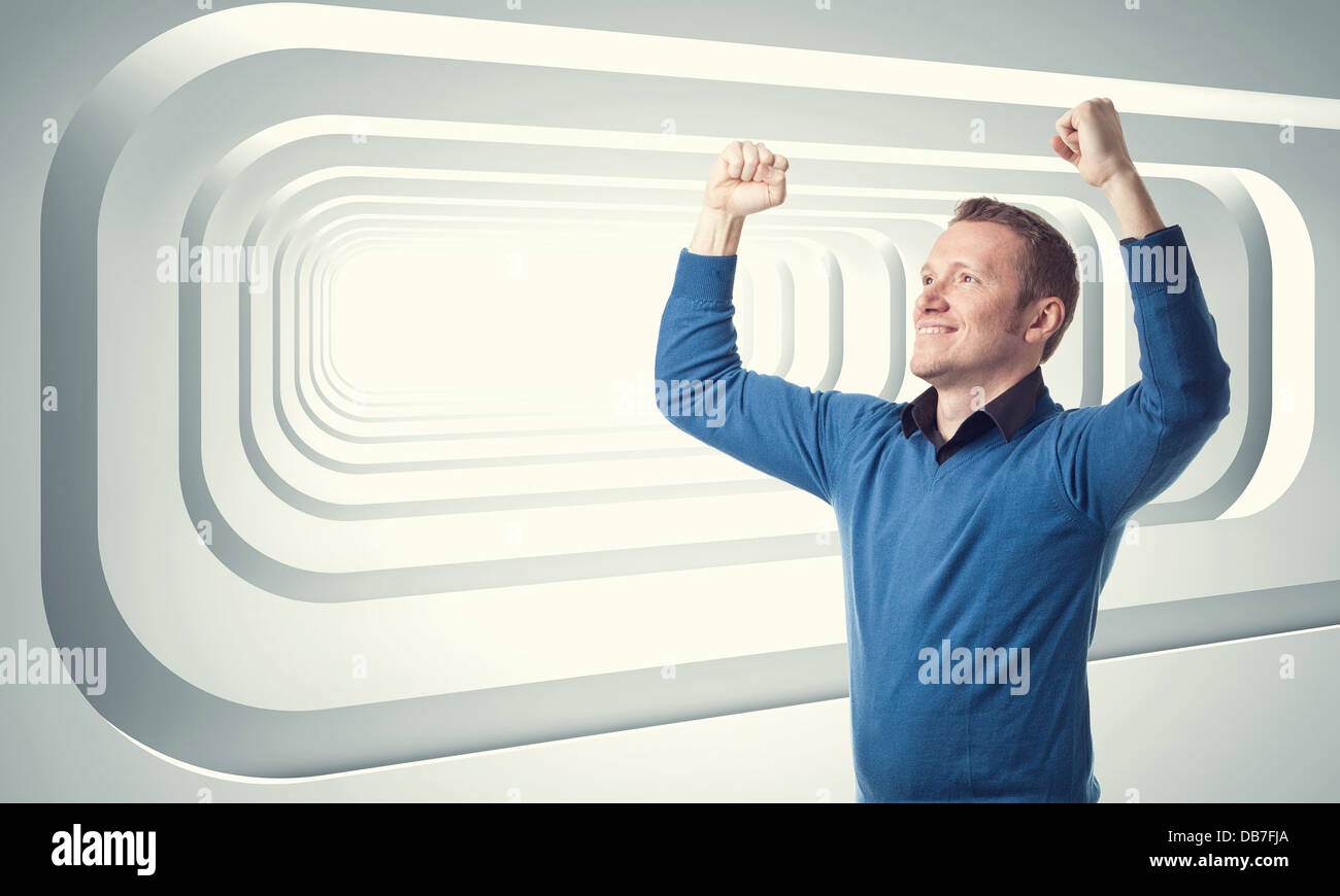 happy man in futuristic 3d tunnel Stock Photo - Alamy