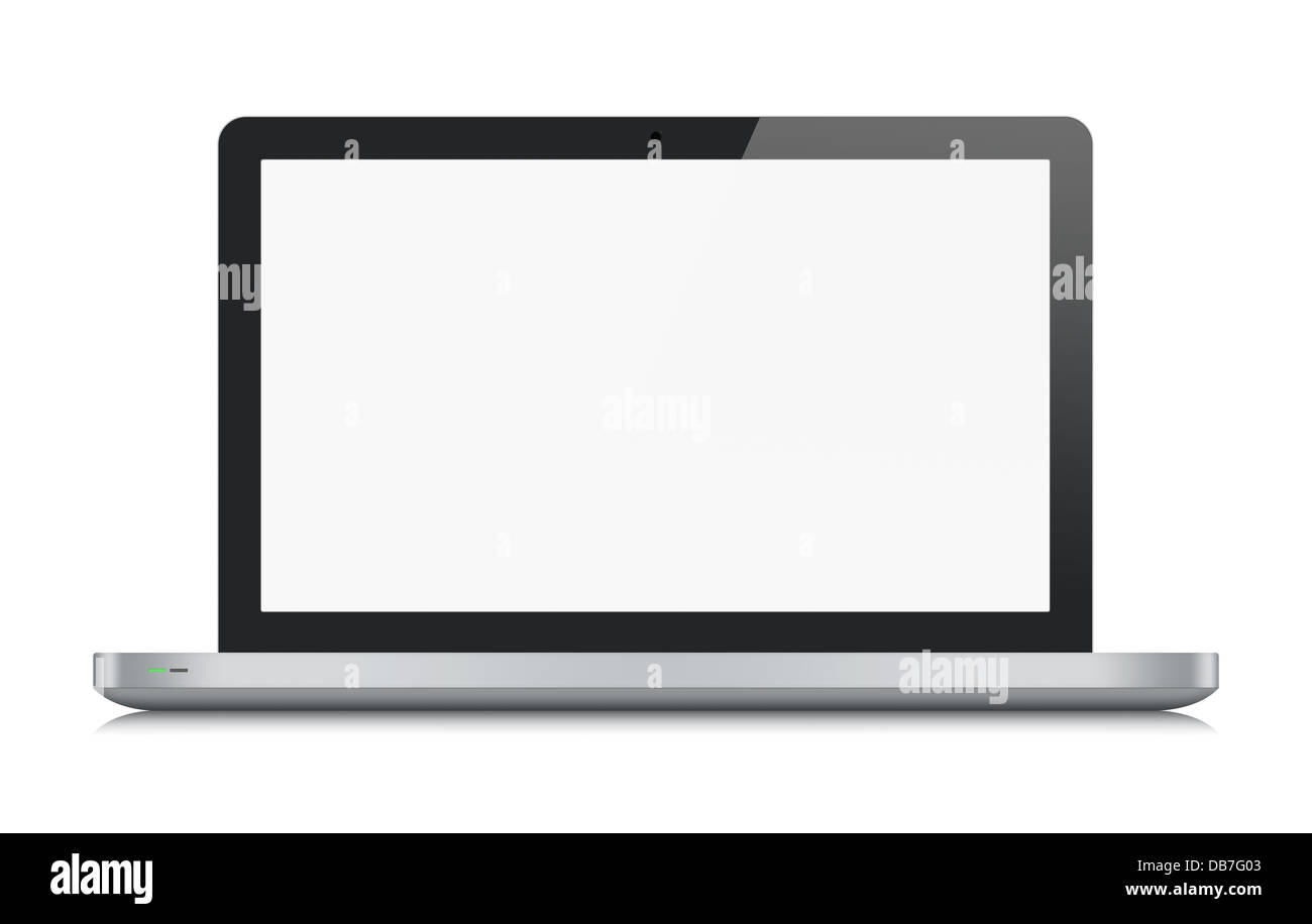 High quality illustration of modern metallic laptop with blank screen ...