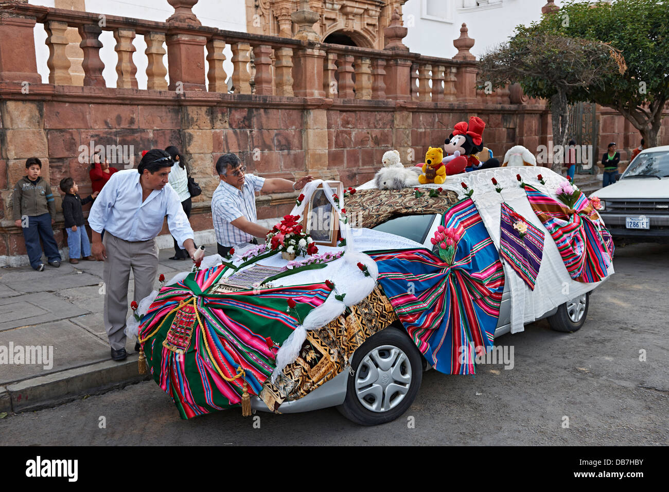 for religious ceremony decorated car in Sucre, Bolivia, South America ...