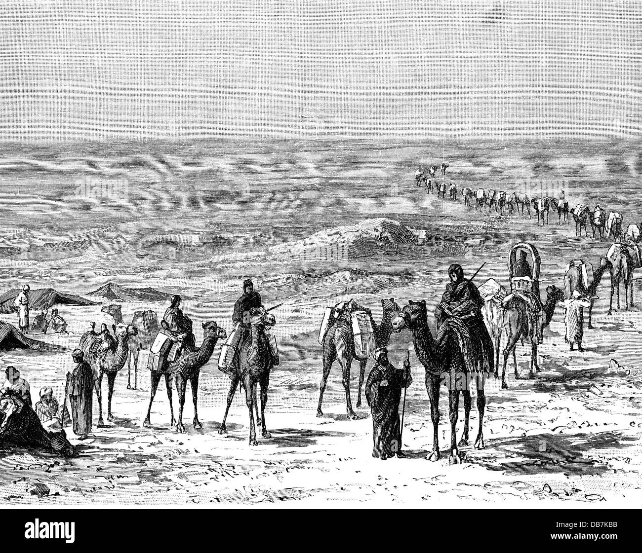 trade, transportation of goods, caravan in the North African desert, after Lenz, wood engraving ...
