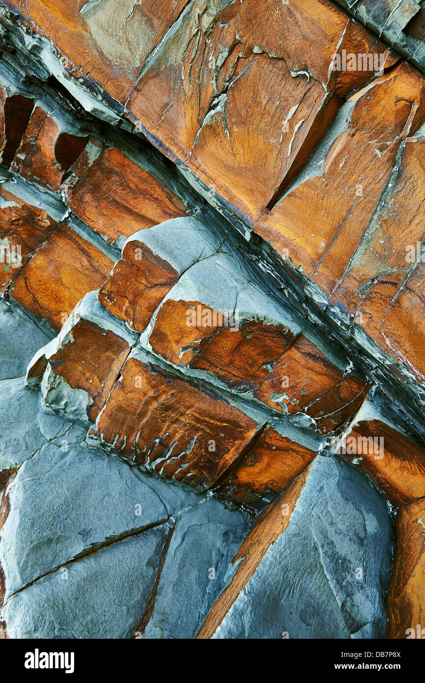 Sedimentary rocks in coastal cliffs at Blegberry, on the Atlantic coast ...