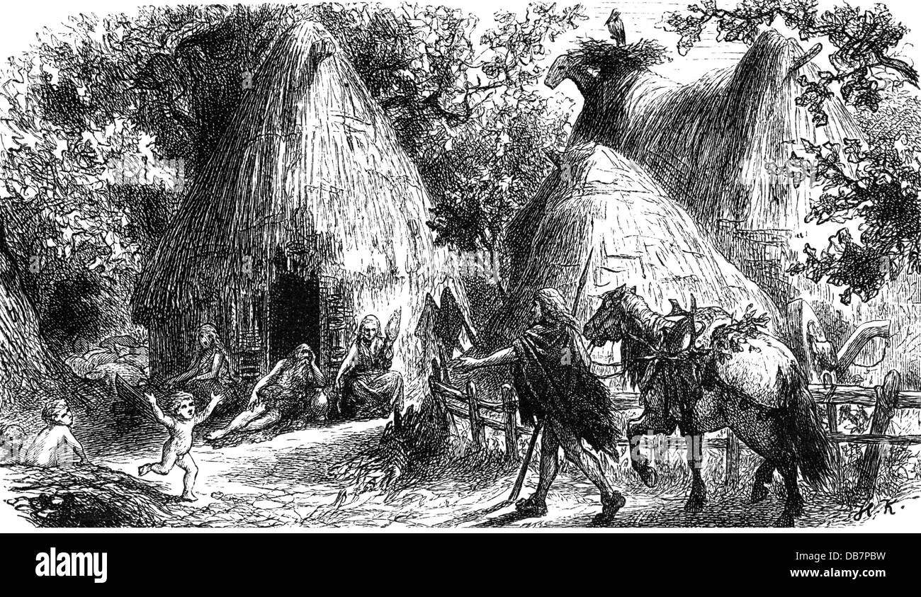 ancient world, Germanic, accommodation, hut in the forest, wood ...