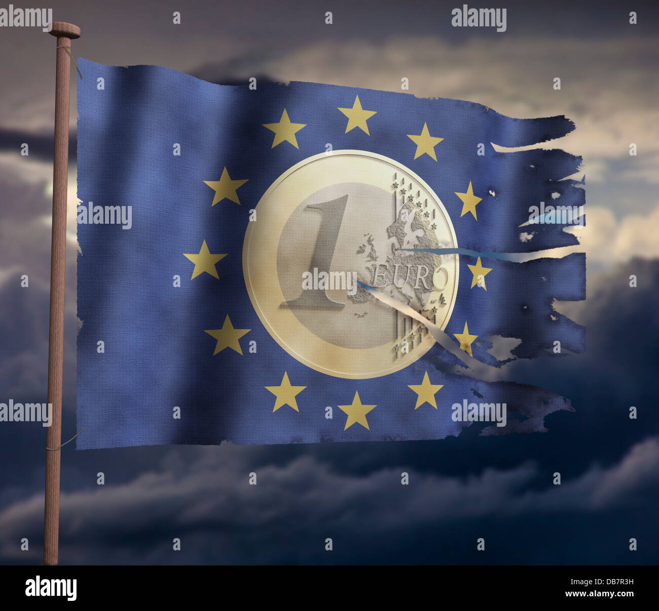 Euro coin on EU Flag Stock Photo - Alamy