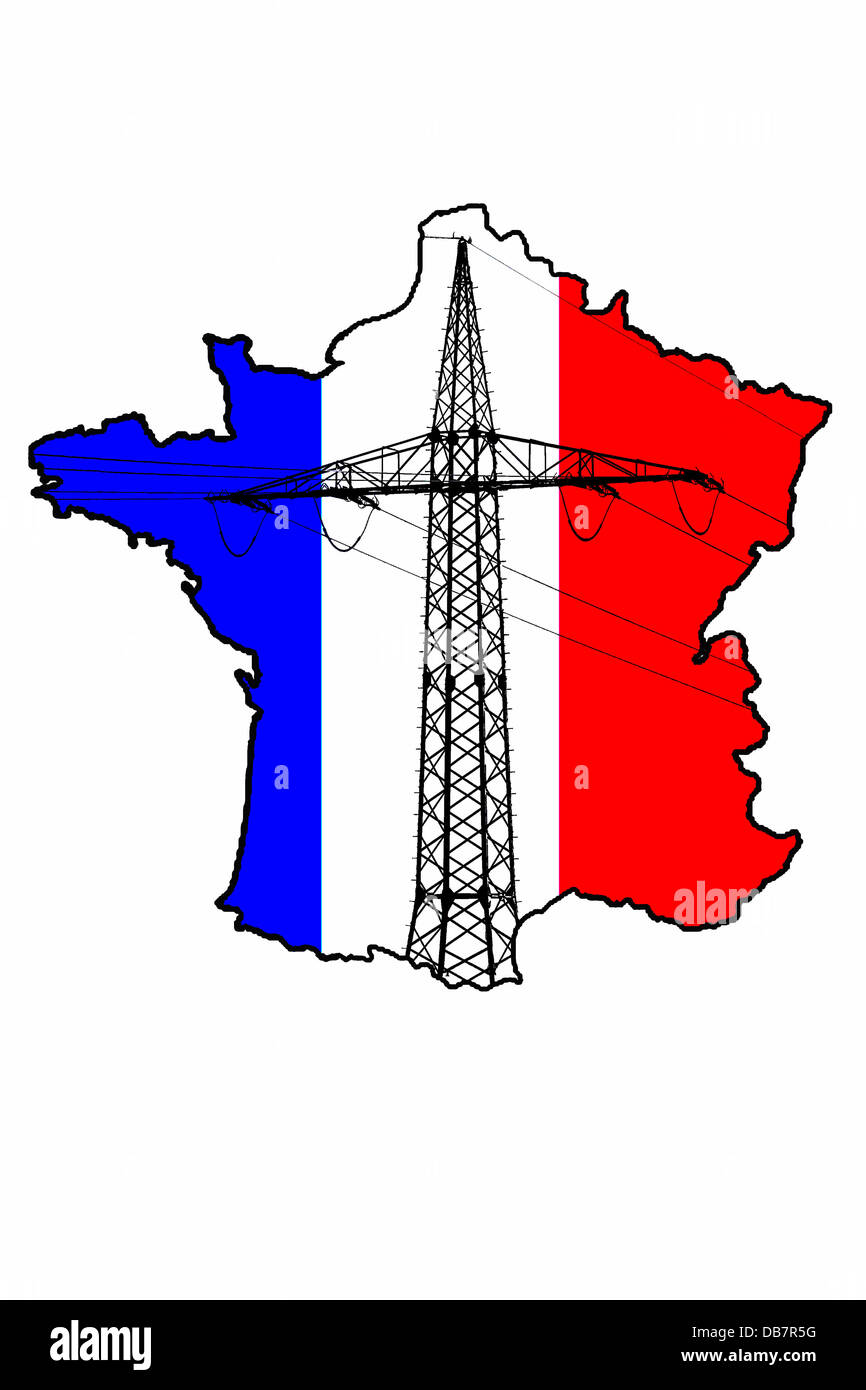 French national colors, outline of France and power pole, illustration ...
