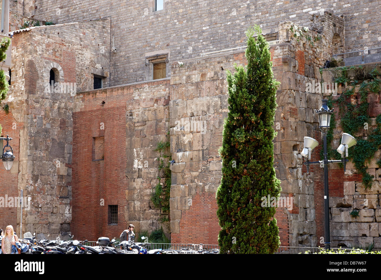 old roman and medieval walls of the old town Barcelona Catalonia Spain ...