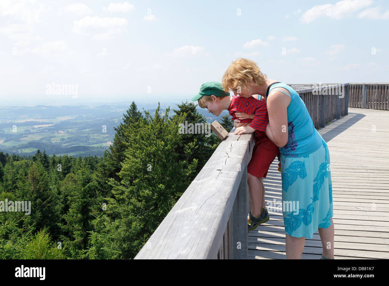 mother and son, Canopy walkway, Maibrunn, Bavarian Forest, Baveria ...