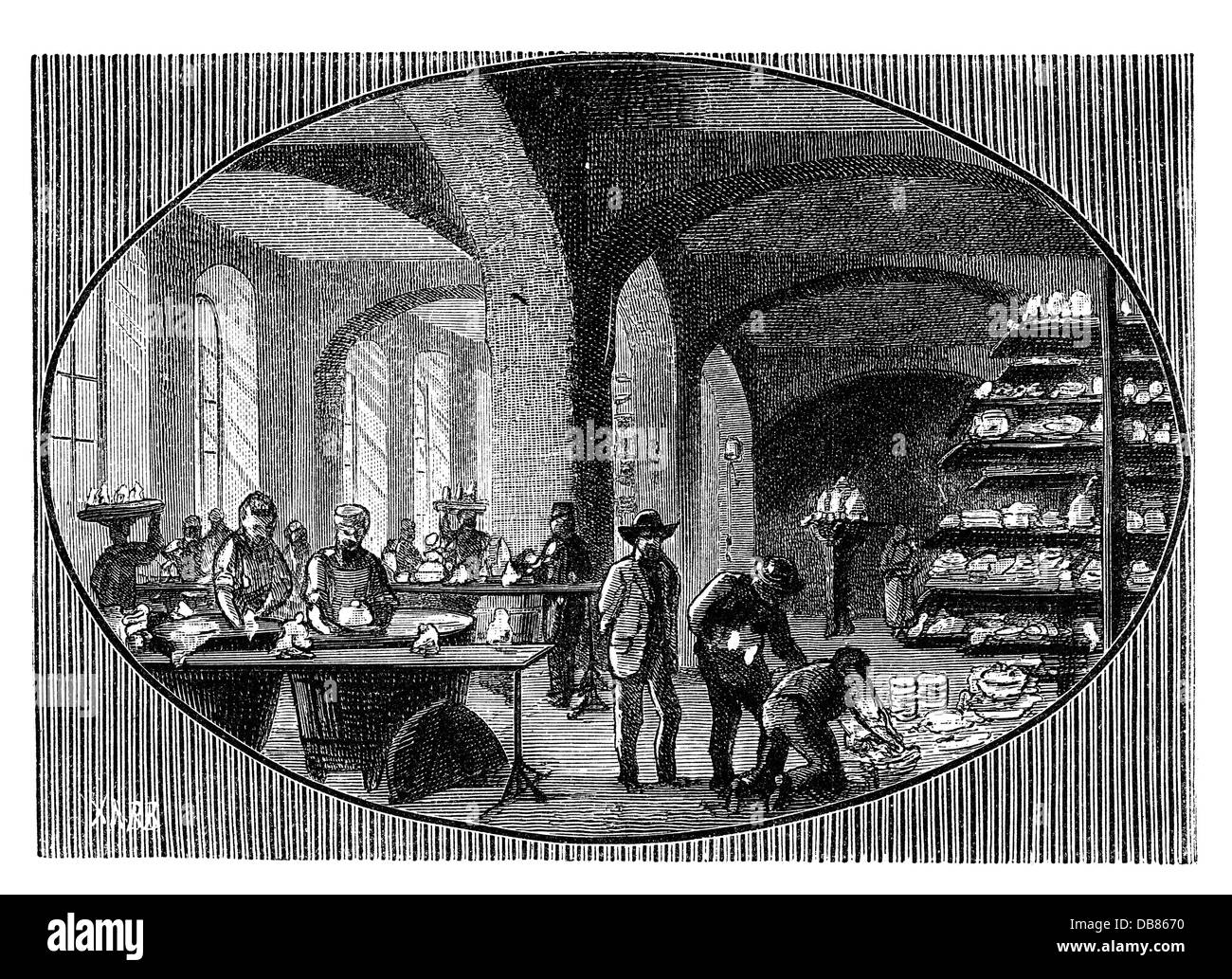 industry, porcelain, glazing room, Meissen porcelain factory, wood ...