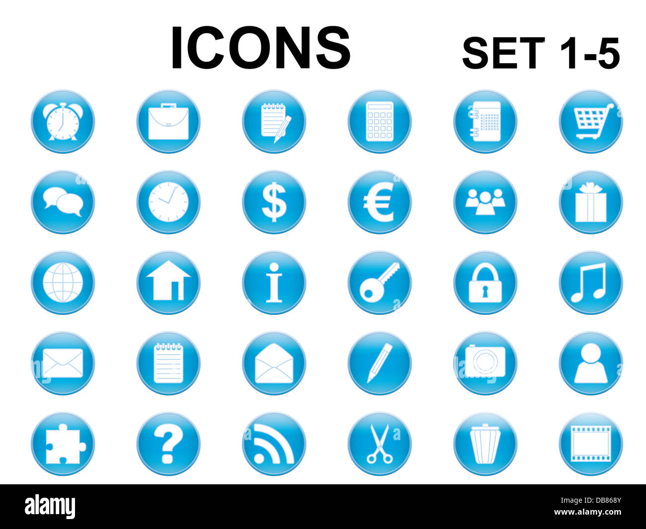 set of blue glossy round icons Stock Photo - Alamy