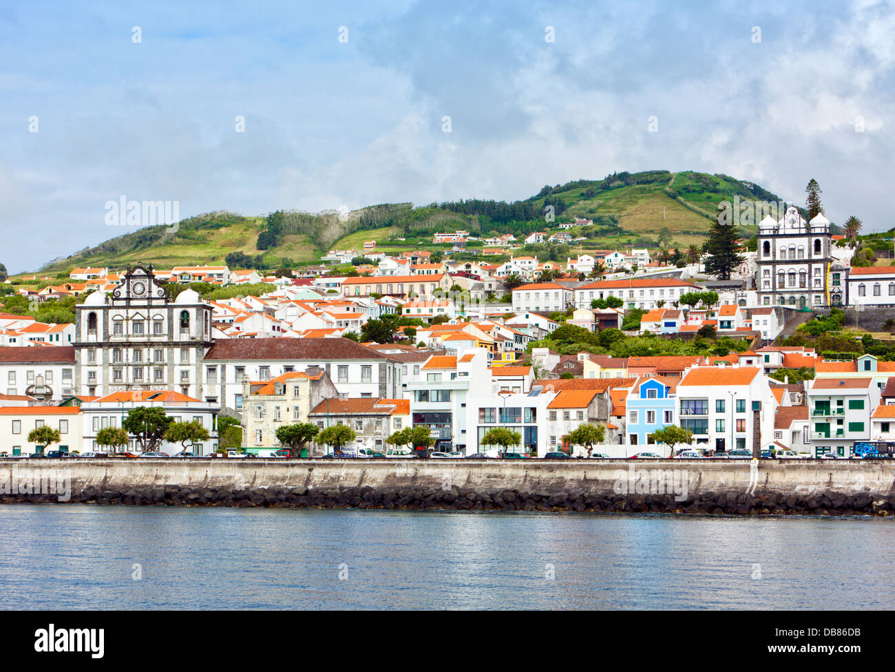 Horta, capital of Faial Island, Azores with the two main churches Stock ...