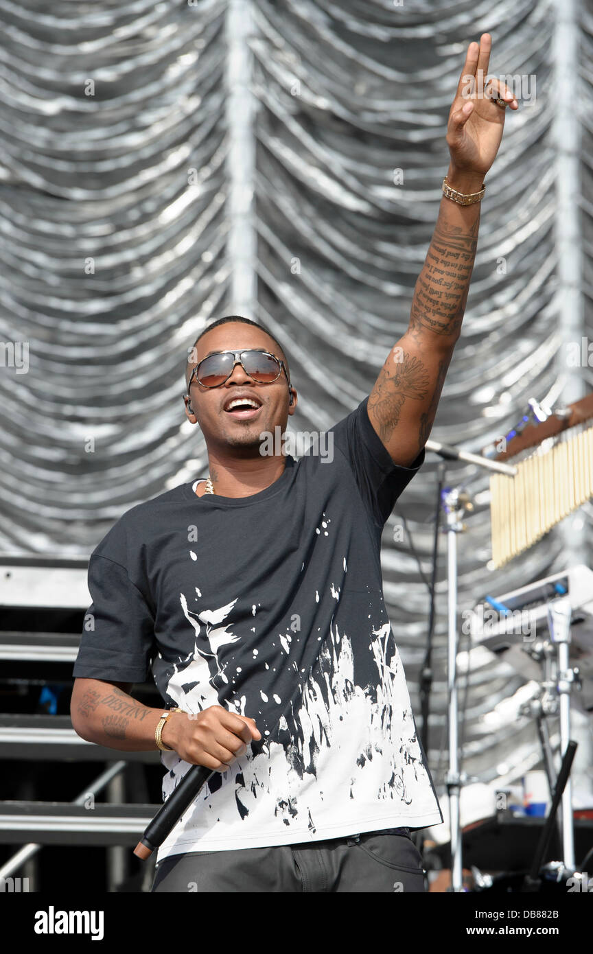 U.S singer, Nas performs on stage during the Wireless Festival at the ...